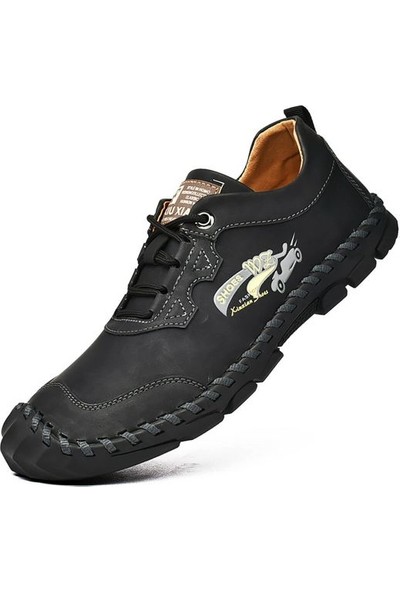 Menico Deri El Dikiş Dayanıklı Casual Ayakkabı Kaymaz - Siyah Ayakkabı (Yurt Dışından)