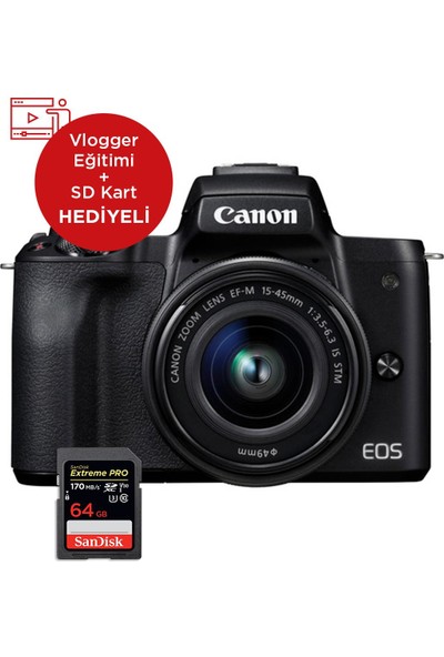 Canon EOS M50 15-45mm Kit Fotoğraf Makinesi (Hediye Seti ile) (Canon Eurasia Garantili) Canon EOS M50 15-45mm Kit Fotoğraf Makinesi (Hediye Seti ile) (Canon Eurasia Garantili)