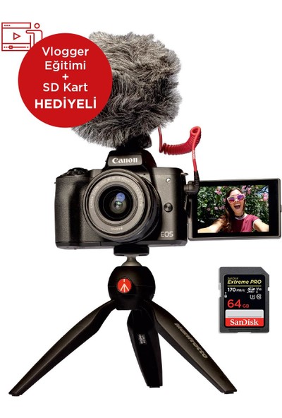 Canon EOS M50 Vlogger Kit Fotoğraf Makinesi (Hediye Seti ile) (Canon Eurasia Garantili)