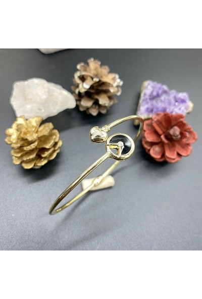 Esk 14 Ayar Altın Ikili Yuvarlak Kalpli Siyah Kelepçe