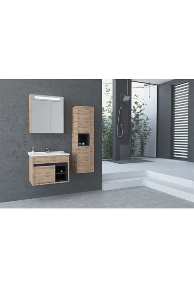 Netdeko Napoli 65 cm Beyaz Lavabolu Banyo Dolabı - Dorado/antrasit Netdeko Napoli 65 cm Beyaz Lavabolu Banyo Dolabı - Dorado/antrasit