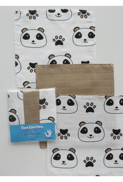 Özel Ellerden Minik Ellere Panda Desenli Müslin Ağız Mendili Özel Ellerden Minik Ellere Panda Desenli Müslin Ağız Mendili