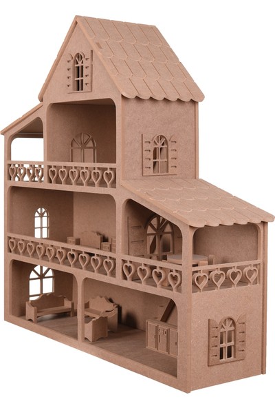 Buradadavar Hobi Ahşap Barbie Bebek Evi Büyük Boy Oyuncak - 15 Adet Mobilya