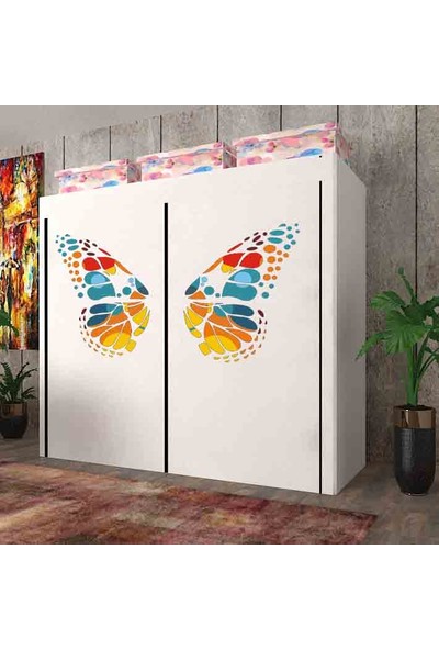 Cimrikese Geniş Hacimli Çift Askılı Bez Dolap Kelebek Bezdolap