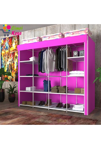 Cimrikese Geniş Hacimli Çift Askılı Cimrikese Bez Dolap Pembe
