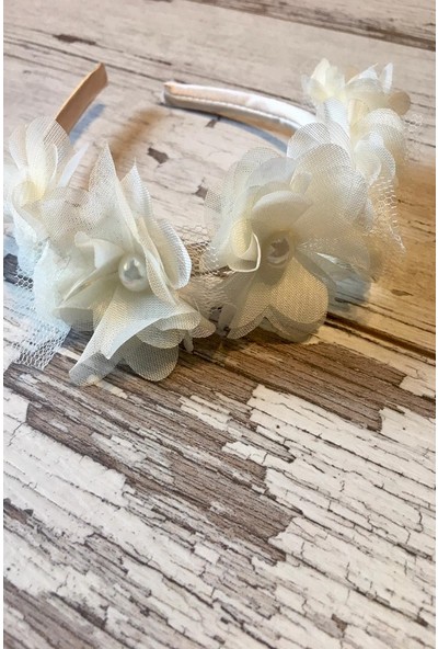 Bukalemun Company Krem Rengi Şifon Çiçekli Saten Kız Çocuk Tacı