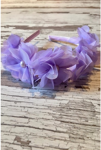 Bukalemun Company Lila Şifon Çiçekli Saten Kız Çocuk Tacı