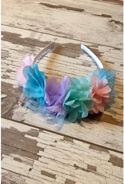 Bukalemun Company Bahar Renklerii Şifon Çiçekli Saten Kız Çocuk Tacı