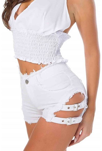 Merry See Yan Dekolte Detaylı Denim Kot Şort