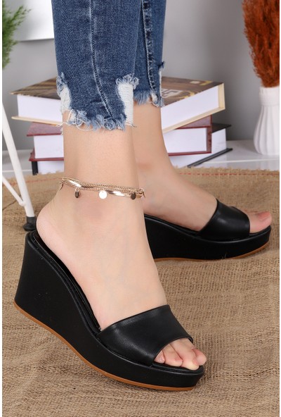 Woggo Pnt 439029 Cilt Günlük 7 cm Dolgu Topuk Kadın Terlik