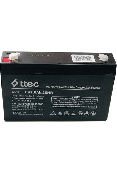 Ttec 6V 7AH 20HR Bakımsız Kuru Akü (05 / 2019 Üretim) Ttec 6V 7AH 20HR Bakımsız Kuru Akü (05 / 2019 Üretim)