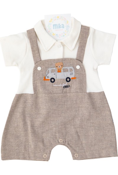 Mika Bebek Minibüs Ayıcık Figürlü Salopet Görünümlü Açık Kahverengi Erkek Bebek Yazlık Tulum Mika Bebek Minibüs Ayıcık Figürlü Salopet Görünümlü Açık Kahverengi Erkek Bebek Yazlık Tulum