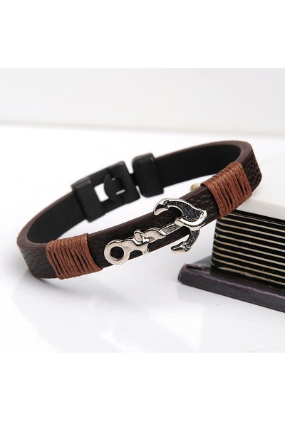 North Çapa & Halat Aksesuarlı Erkek Deri Bileklik