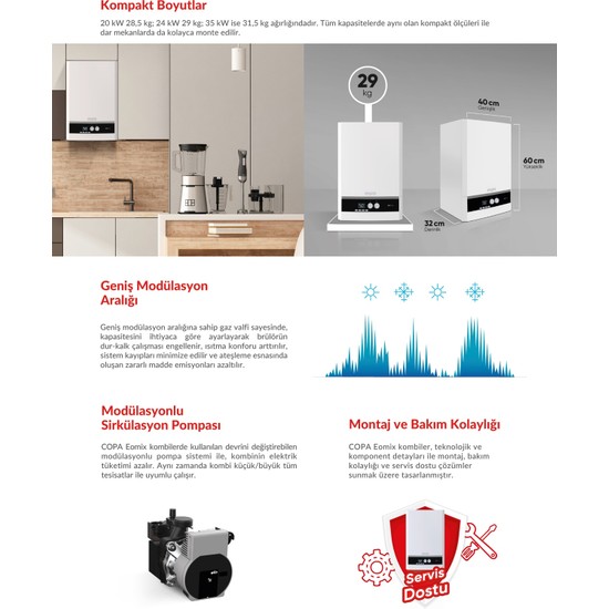 Copa Eomix Premix Yoğuşmalı Kombi 24 Kw 20.640 Kcal Fiyatı