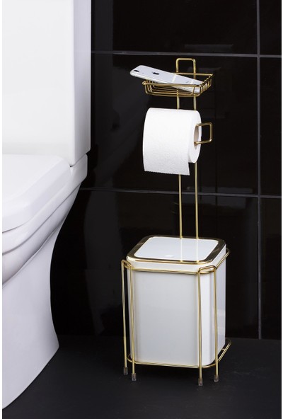 Okyanus Home Gold Yedekli Wc Kağıtlık ve Kare Beyaz Çöp Kovası Okyanus Home Gold Yedekli Wc Kağıtlık ve Kare Beyaz Çöp Kovası