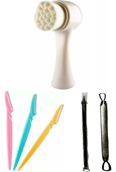 Sin@rasta Yüz Temizleme Fırçası Üçlü Kaş Usturası ve 2'li Akne Temizleyici Komedon