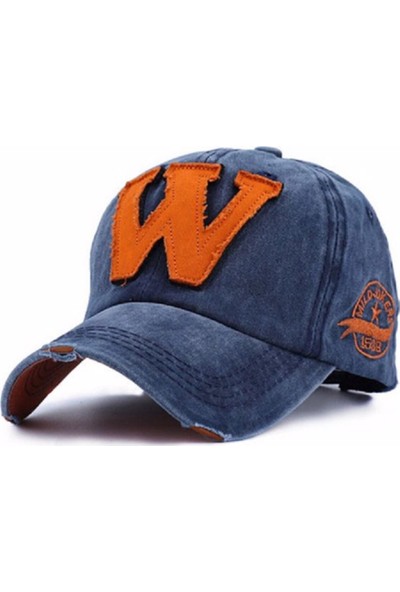 Tezzgelsin W Logolu Unisex Eskitme Şapka Kep ( Mavi )