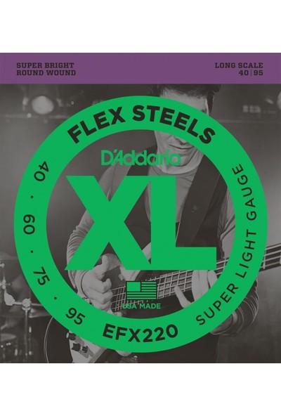 D’addario EFX220 Flexsteels Bass, Super Light, 40-95, Long Scale D’addario EFX220 Flexsteels Bass, Super Light, 40-95, Long Scale
