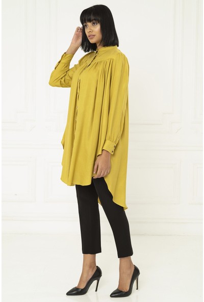 For You Moda Kadın Gömlek Yaka Hardal Tunik For You Moda Kadın Gömlek Yaka Hardal Tunik