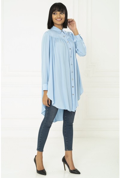 For You Moda Kadın Gömlek Yaka Lila Tunik For You Moda Kadın Gömlek Yaka Lila Tunik