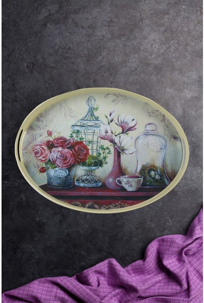 Zucci Otantik Tepsi Saksılı Kırmızı Çiçek 30 x 43 cm