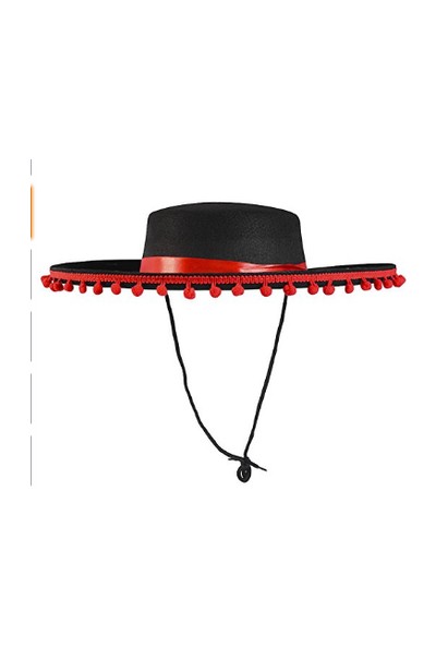 Erpa Kırmızı Ponponlu Siyah Renk Çocuk Ispanyol Şapkası