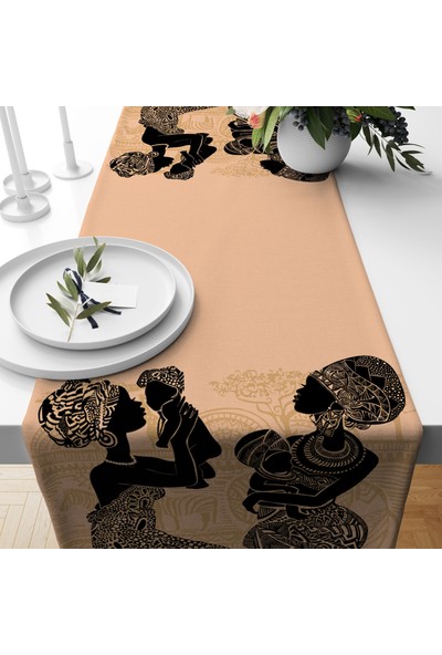 Ay Dijital Mısırlı Kadın Desenli Dijital Baskılı Runner Masa Örtüsü