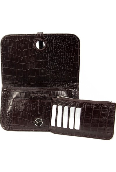 Kangaroo Kıngdom Deri Kroko Koyu Kahverengi Kadın Portföy & Clutch El Çanta 8744-CK Kangaroo Kıngdom Deri Kroko Koyu Kahverengi Kadın Portföy & Clutch El Çanta 8744-CK