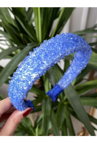 Doinua Kadın Taç Saç Bandı - Candy Doğal Taşlı Kadın Tacı - Saks Mavisi