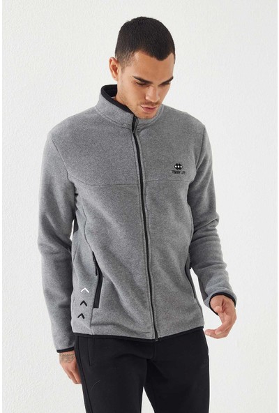 Tommy Life Gri Melanj Erkek Fermuarlı Sweatshirt Slim Fit Dik Yaka Polar-87270 Tommy Life Gri Melanj Erkek Fermuarlı Sweatshirt Slim Fit Dik Yaka Polar-87270