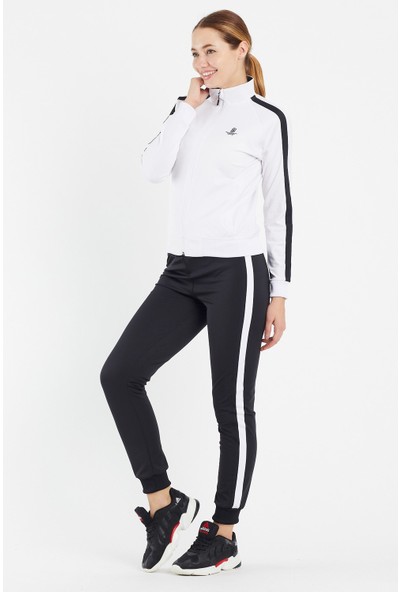 Sportstation Cep Fermuarlı Şeritli Beyaz Bayan Eşofman Takımı