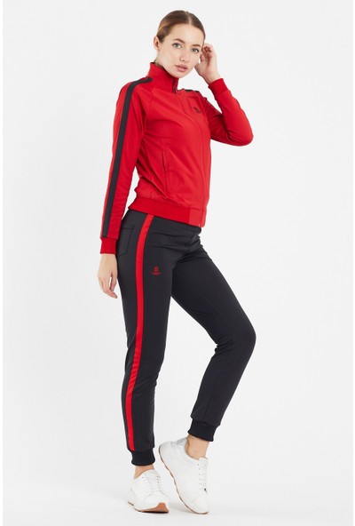 Sportstation Şeritli Kırmızı Bayan Eşofman Takımı