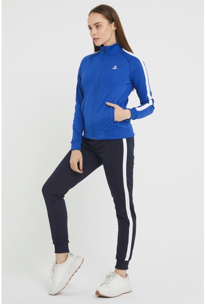 Sportstation Cep Fermuarlı Şeritli Mavi Bayan Eşofman Takımı