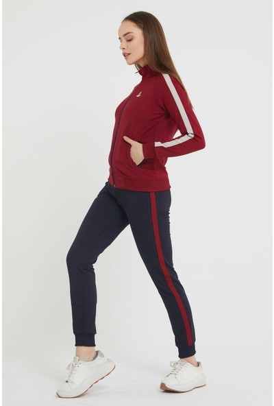 Sportstation Cep Fermuarlı Şeritli Bordo Bayan Eşofman Takımı Sportstation Cep Fermuarlı Şeritli Bordo Bayan Eşofman Takımı