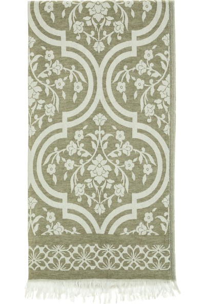 Rosa Bianca Yeşil Damask Desen Jakarlı Pamuk Peştemal