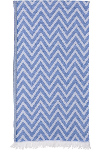 Rosa Bianca Mavi Zigzag Jakarlı Pamuk Peştemal