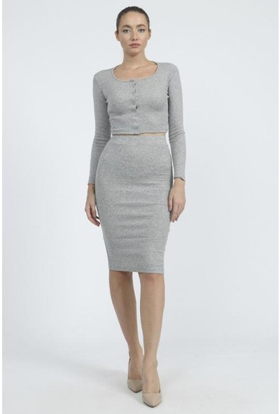 Koza Kaşkorse Düğme Detaylı Ikili Etek Takım 8422