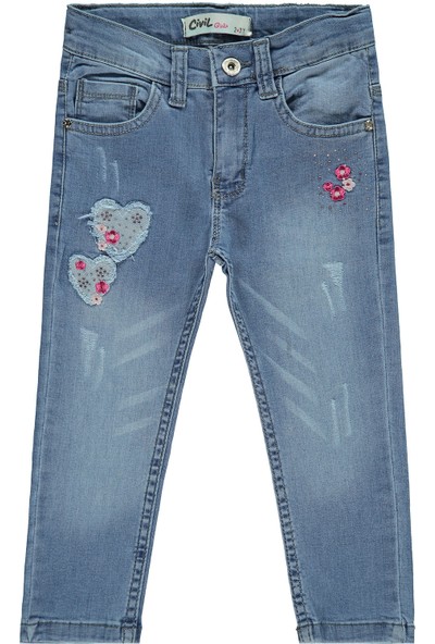 Civil Girls Kız Çocuk Kot Pantolon 2-5 Yaş Buz Mavi