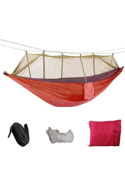 Masho Trend Kırmızı Cibinlikli Hamak - Çantalı Hamak Piknik Hamağı