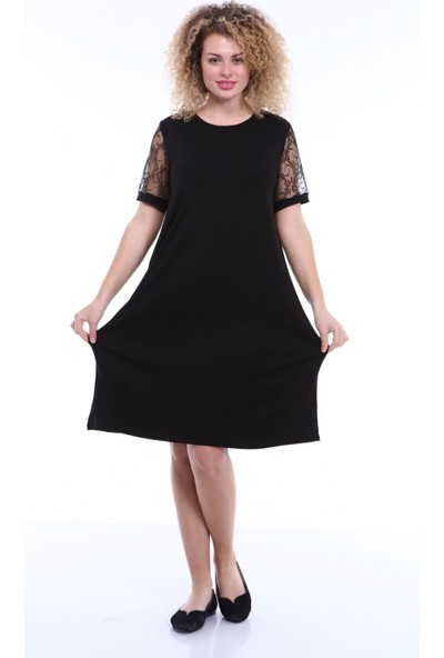 Modayız Kol Detaylı Büyük Beden Siyah Elbise 2C-1789 Modayız Kol Detaylı Büyük Beden Siyah Elbise 2C-1789
