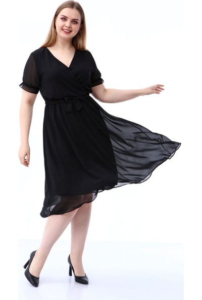 Modayız Kruvaze Yaka Büyük Beden Şifon Elbise 30A-1807