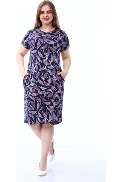 Modayız Cepli Desenli Büyük Beden Elbise 13C-1806