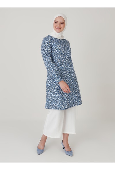 Zenane Desenli Tunik - Mavi - Zenane