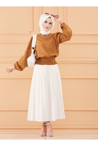 Tofisa Lastik Detaylı Bluz - Taba - Tofisa