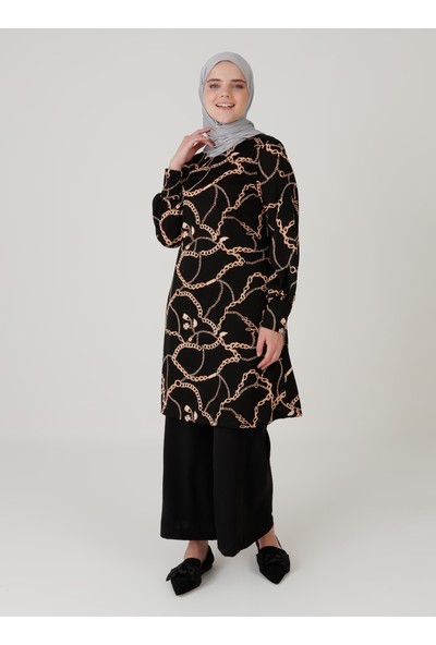 Zenane Zincir Desenli Tunik - Siyah - Zenane