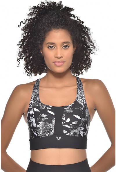 Bilcee Siyah Desenli Kadın Destekli Sporcu Sütyeni-Bra GW-9200 Bilcee Siyah Desenli Kadın Destekli Sporcu Sütyeni-Bra GW-9200