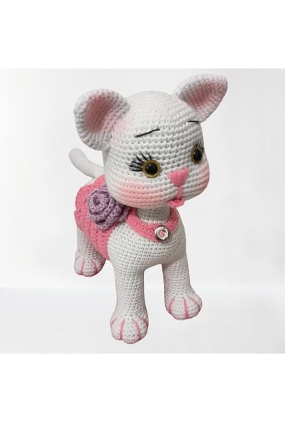 Oyuncak Park Süslü Pembiş Kedicik Amigurumi Organik Oyuncak