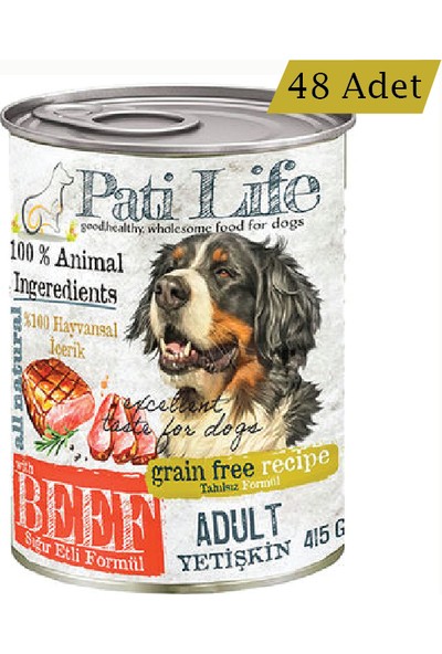 Pati Life Tahılsız Sığır Etli Konserve Yetişkin Köpek Maması 48 x 415 gr Pati Life Tahılsız Sığır Etli Konserve Yetişkin Köpek Maması 48 x 415 gr