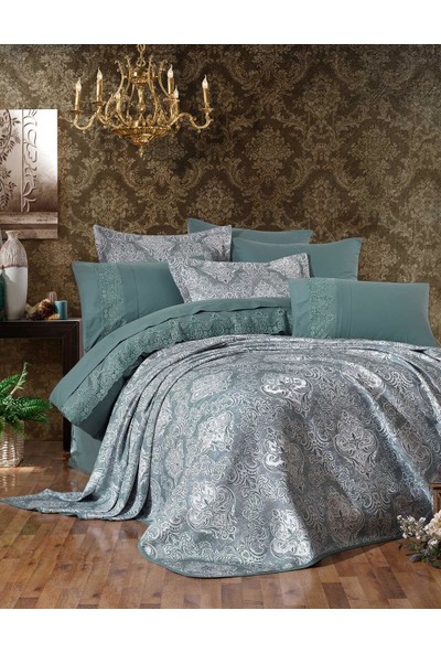 Elart Yatak Örtüsü Takımı Çift Kişilik Jakar Dokuma Lisbon Yeşil Elart Yatak Örtüsü Takımı Çift Kişilik Jakar Dokuma Lisbon Yeşil