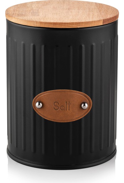 İkon Home Metal Baharatlık Tuz Baharatlık Ahşap Kapaklı